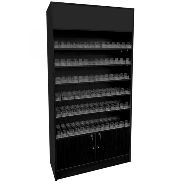 Wallcase Display Cabinet w/ Acrylic Push-Back Cigarette Dispenser - Black